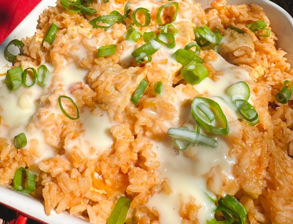Taco Rice with Queso - Gordos Cheese Dip